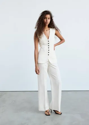Mango Combinaison en lin &agrave; boutons blanc cass&eacute; - Femme - XXS - MANGO