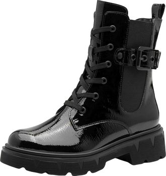 Marco Tozzi Damen Stiefeletten zum Schn&uuml;ren mit Schnalle Blockabsatz, Schwarz (Black Patent), 39 EU