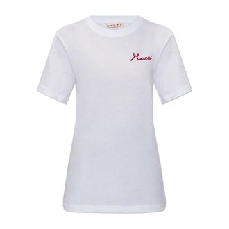 Marni Wei&szlig;es Baumwoll-T-Shirt mit Logo - - Tops - Damen - Wei&szlig; - XS