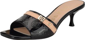 Guess Damen Peomit Sandale mit Absatz, Black/Beige Logo 001, 37.5 EU