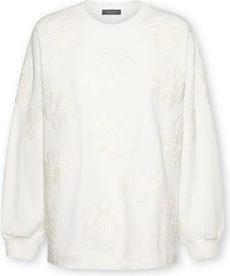 Elena Miro Femme, Sweatshirts et sweats &agrave; capuche, Blanc, Taille: 44 FR SweaT-shirt ras du cou en coton
