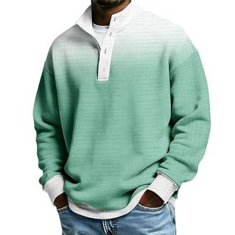 Generic DENGJIAMY Polo d&eacute;grad&eacute; &agrave; manches longues pour homme - Mode ext&eacute;rieure - Haut &agrave; bouton 1/4 - T-shirt d&eacute;contract&eacute; &agrave; blocs de couleurs - Chemise de golf 