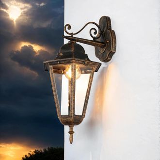 Licht-Erlebnisse Wandleuchte Außen Aluminium Glas in Kupfer antik IP44 Eingang Garten T:28,5 cm E27 Retro nostalgische Laterne Außenlampe Terrasse BRISTOL