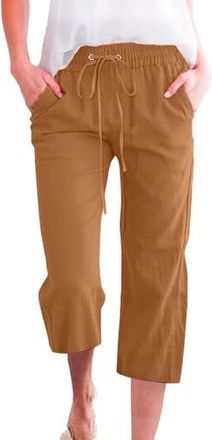 Generic Pantalon &agrave; jambe droite tendance pour le printemps et l&eacute;t&eacute;, pantalon en lin pour femme, pantalon d&eacute;contract&eacute; ample &agrave; jambe large pour la plage, les vo