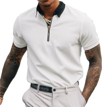 Generic Polo &agrave; Fermeture &eacute;clair pour Homme - Coupe Classique contrast&eacute;e - pour Course &agrave; Pied, Yoga, Golf