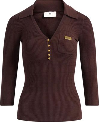 Elisabetta Franchi Femme, Tops, Brun, Taille: 38 FR V-neck Sweater