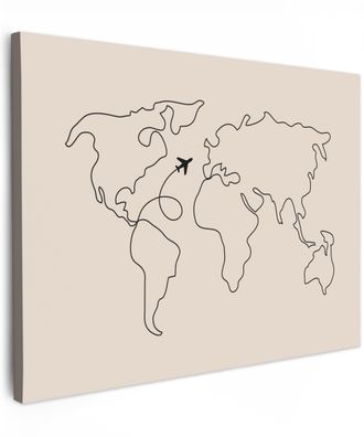 MuchoWow &copy; Bilder 70x50 cm Wohnzimmer Deko Modern Wandbild Kunstdruck auf Leinwand Bild Schlafzimmer &uuml;ber Bett Room Decor Geschenke Weltkarte - Einfach - Flugz