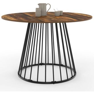 IDMarket Idmarket - Table &agrave; manger ronde yuna 4-6 personnes plateau bois fonc&eacute; hawkins et noir 110 cm