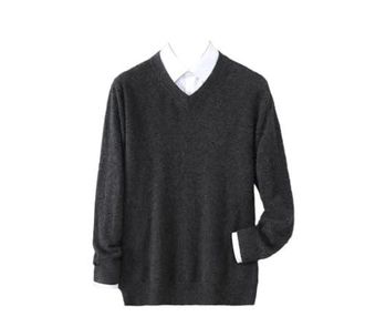 Generic Pull en laine dautomne et dhiver pour homme - Couleur unie - Col en V - Pull décontracté - Ample - Manches longues, Gris foncé 9., M