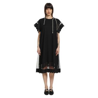Simone Rocha Layered Liquid lace Trim Smock Dress with Embroidery