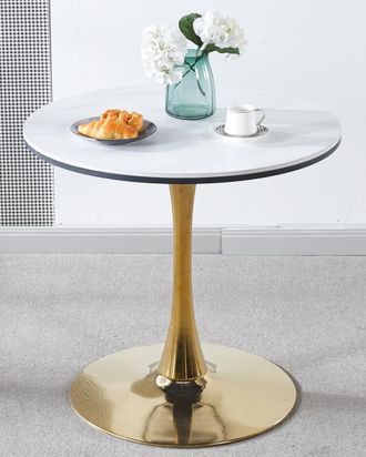Generic Runder Tulpen-Esstisch - 23,6 Mid-Century Modern Tisch for Kleine R&auml;ume, Naturholz-Finish(White Marble,31.5)