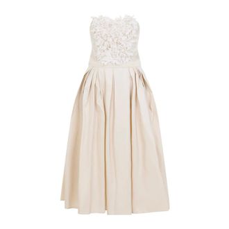 Elisabetta Franchi Femme, Robes, Beige, Taille: 36 FR Robe Ottoman avec Broderie Florale 3D