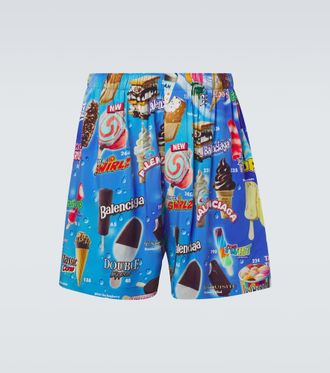Balenciaga Bedruckte Shorts aus Satin