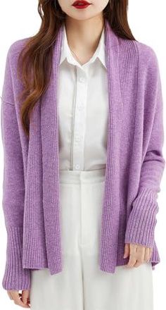 Generic Cardigan tricot&eacute; 100 % laine m&eacute;rinos pour femme, Violet, XS