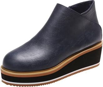 Generic Bottes &agrave; plateforme de grande taille avec semelle &eacute;paisse pour femme avec bout rond, fermeture &eacute;clair lat&eacute;rale, couleur unie, style international, cha