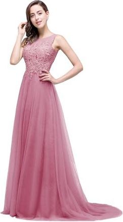 MisShow Robe de Soirée pour Mariage Demoiselle dhonneur sans Manches Taille Empire A-Line Tulle Longue Femme