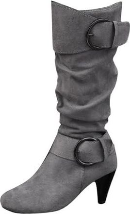 Generic Casaul Bottes mi-mollet en daim synth&eacute;tique pour femme Style d&eacute;contract&eacute; Couleur unie Polyvalente Fermeture &eacute;clair lat&eacute;rale Confortables, gris, 36.5 E