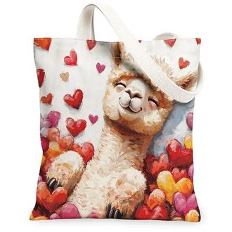Generic Sac fourre-tout en toile dalpagas lama pour le shopping 33 x 38 cm, sac d&eacute;picerie r&eacute;utilisable pour la Saint-Valentin, sac d&eacute;picerie pour femme, peint