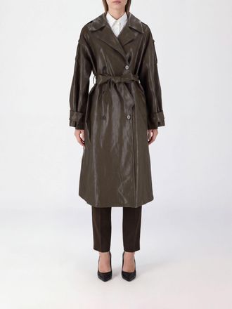 Eleh Trench long &agrave; double boutonnage en similicuir avec ceinture