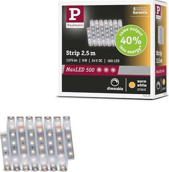 Paulmann 71233 MaxLED 500 LED Strip Warmwei&szlig; Einzelstripe 2,5m 9W 550lm/m 64 LEDs/m 2700K