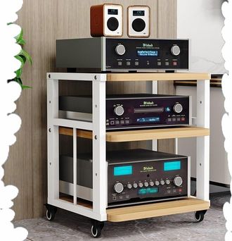 Generic HiFi-Rack, AV-Medienst&auml;nder Mit Rollen, 3/4/5-stufiger Audio-Video-Regal Verst&auml;rker Rack, Holz-Stereoschrank, Verstellbare Regale, CD-Player-St&auml;nder F