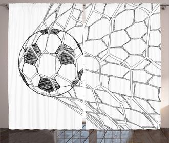 Abakuhaus Schwarz-Weiss Rustikaler Vorhang, Fußball im Netz, Wohnzimmer Universalband Gardinen mit Schlaufen und Haken, 280 x 175 cm, Weiß Schwarz