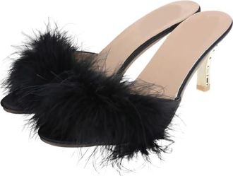 Holibanna Femmes Plumes Minces Talons Hauts Bout Pointu Pantoufles Mules Dame Pompes Diapositives