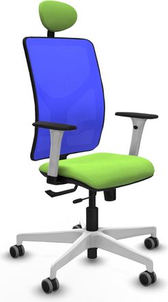 Piqueras y Crespo B&uuml;ro-Rollstuhl mit wei&szlig;en und schwarzen Armlehnen, h&ouml;henverstellbare Lendenwirbelst&uuml;tze und festes Kopfteil, ausgestattet mit Syncro/Traslack. Blau/Pi