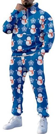 Generic Tenue 2 pièces à capuche pour homme - Coupe régulière - Survêtement de Noël amusant à manches longues pour homme - Sweat à capuche imprimé chaud et pa