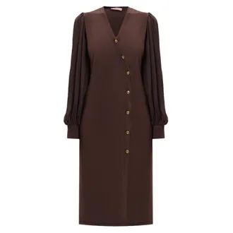 Twinset Robe midi en maille avec manches en satin - Femme - Robes - Brun - Taille: 40 FR