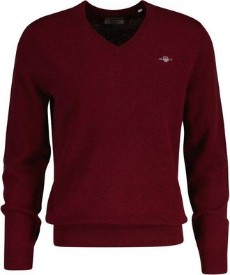 GANT V-Ausschnitt-Pullover EXTRAFINE LAMBSWOOL V-NECK mit Logostickerei