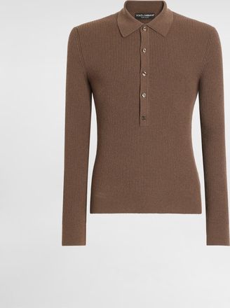 Dolce & Gabbana Poloshirt Aus Wolle In Rippoptik - Mann Strickwaren Braun 44