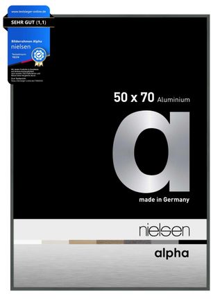 Nielsen Design Bilderrahmen, 50 x 70 cm, Aluminium, Platin glanz, Posterrahmen zum Aufh&auml;ngen im Hoch- & Querformat, Echtglas, Alpha