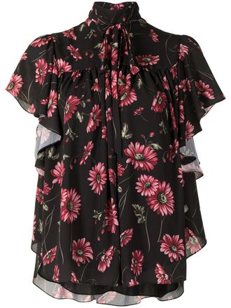 Adam Lippes blouse fleurie &agrave; volants - Noir