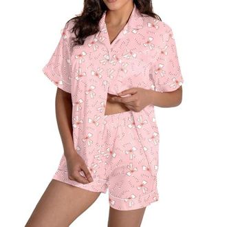 Generic Tenues deux pi&egrave;ces pour femmes 2026 Saint-Valentin pour femmes ensemble de shorts &agrave; manches courtes et col en V (4), rose, XXL