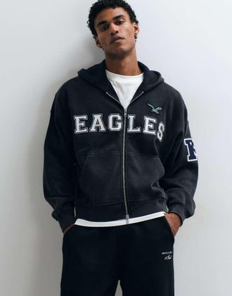 Abercrombie & Fitch NFL Eagles Grafik-Hoodie in Schwarz