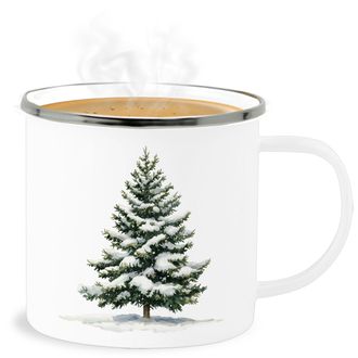 Shirtracer Emaille Becher Blechbecher - Weihnachtstasse Tasse Weihnachten - Motiv Weihnachtsbaum mit Schnee Geschenk Wintermotiv Schneebedeckte Tanne I Winter Ge
