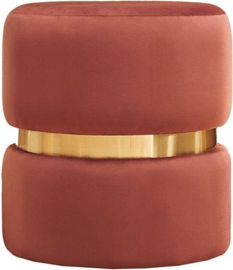 Miliboo Miliboo - Pouf rond en velours bleu rouge tomette et métal doré D40 cm joy