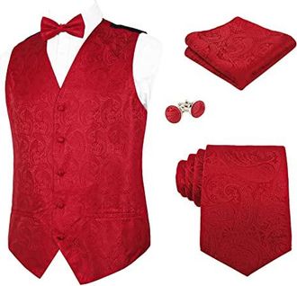 Alizeal Ensemble classique de 5 pièces pour homme en jacquard cachemire, 185-rouge, XL