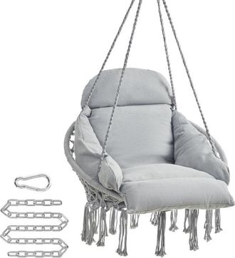 Songmics Fauteuil Suspendu, Chaise avec Coussin, D&eacute;co Maison Cocooning, Boh&egrave;me, Chambre, Terrasse, Balcon, Jardin, Capacit&eacute; 120 kg, Accessoires Inclus, Gris