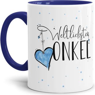 Tassendruck Tasse mit Spruch für den Weltbesten Onkel - Kaffeetasse/Familie/Geschenk-Idee/Mug/Cup/Innen & Henkel Dunkelblau