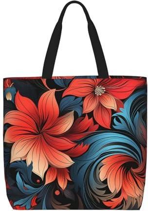 Generic Motif De Fleurs Rouges Sac A Main Femme Grand Sacs De Courses D&eacute;contract&eacute; Sac Fourre-Tout Pour Gym Travail Quotidienne