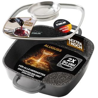 STONELINE Poêle à Servir carrée 20x20 cm, avec Couvercle Aromatique, Compatible à lInduction et au Four, Revêtement Antiadhésif avec de vraies particules de pie