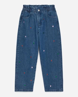 Arket Bestickte Paperbag-Jeans -Blau