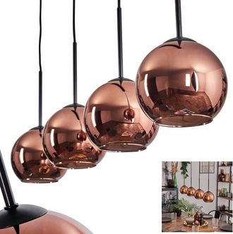 HOFSTEIN Pendelleuchte Koyoto, Pendellampe aus Metall/Glas in Schwarz/Kupferfarben, Leuchte im modernen Retro/Vintage-Design mit Schirmen aus Glas (&Oslash; 15 cm), H