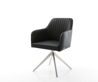 DELIFE Esszimmerstuhl Greg-Flex Echt-Leder Schwarz Kreuzgestell breit Edelstahl Taschenfederkern, Esszimmerst&uuml;hle