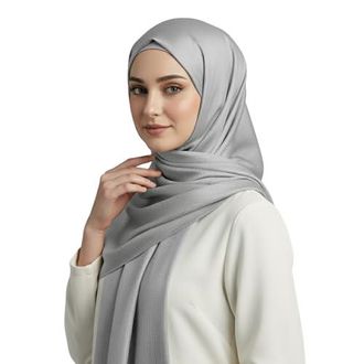 Janisramone Hijab en papier de soie de luxe pour femme, foulard de t&ecirc;te en satin lisse, l&eacute;ger et brillant, sans plis, long ch&acirc;le pour femme musulmane, 160 x 70 cm
