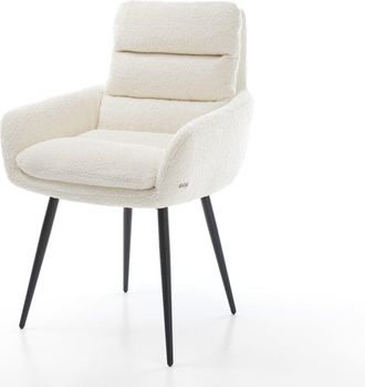 DELIFE Esszimmerstuhl Abelia-Flex mit Armlehnen Bouclé Weiß 4-Fuß konisch Schwarz, Esszimmerstühle