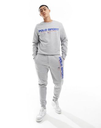 Polo Ralph Lauren Sport Capsule - Jogginghose in meliertem Grau mit Logo am Bein