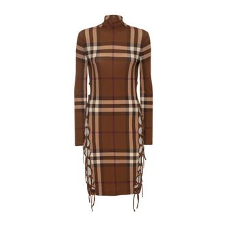 Burberry Check Stretch Kleid mit Seitenbindung - - Dresses - Damen - Braun - 3XS